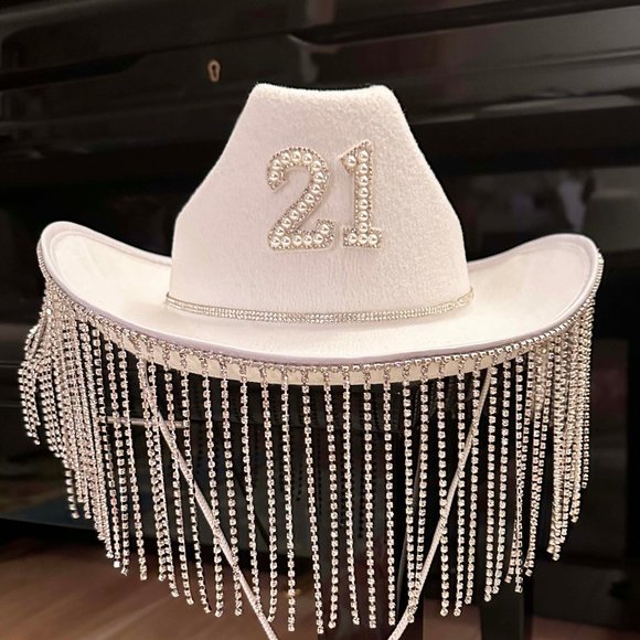 Handmade | Accessories | Custom Diamond Fringe Cowboy Hat Cowgirl ...